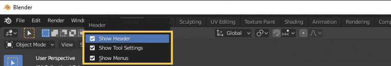 How to show/hide header and sidebar in Blender | Nakoblog
